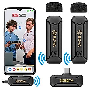 BOYA Wireless Dual Lavalier Microphones for USB Type-C Android iPhone 13, BY-WM3T2 U2 Handheld Mic System for Recording, Live Stream, YouTube, TikTok, Facebook, Noise Reduction Auto-Sync