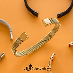 555Jewelry Stainless Steel Flexible Adjustable Cuff Bracelet, Unisex Open Bangle Bracelet, Mesh Bracelets for Women, Mens Cuff Bracelet, Mens Bangle Bracelet - Gold
