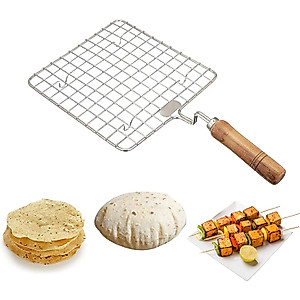 Sriyug Papad Jali Stainless Steel Wire Roaster Rack Papad Jali With Wooden Handle Roasting Net Roast Grill Chapati Toast Roti Papad And More...