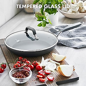 GreenPan York Hard Anodized Healthy Ceramic Nonstick 10" Frying Pan Skillet with Glass Lid, Durable Forged Base, Scratch Resistant, Ergonomically Designed Silicone-Wrapped Handles, PFAS-Free, Gray