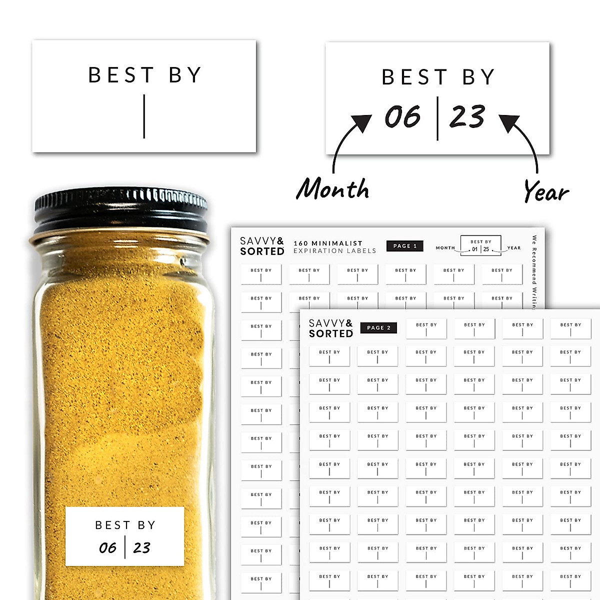 Expiration Date Food Labels - 160 Waterproof Food Date Labels for Containers - Freezer Labels for Food - Use by Pantry Labels for Jars - Best by Write On Labels - Pantry Organization