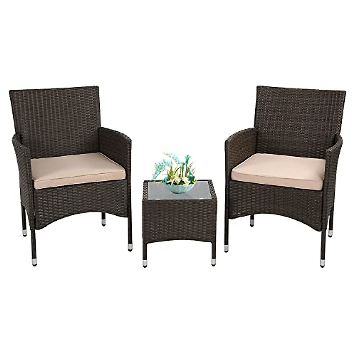 Patio Furniture Sets,Outdoor Patio Porch Furniture Set 3 Pieces PE Rattan Wicker Chairs with Coffee Table for Garden Balcony Backyard (Brown and Beige)