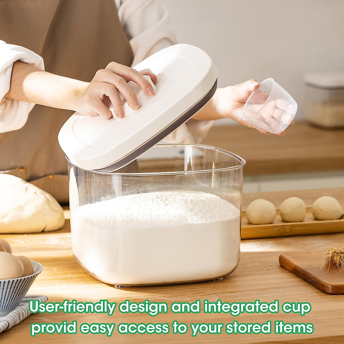 TBMax Flour Storage Container -10 Lbs / 5.28 Qt Rice Container with Pop Up Lid & Measuring Scoop for Flour, Cereal, Dry Food Storage and Kitchen Pantry Organization