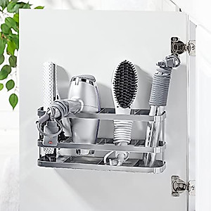 mDesign 4-Section Oval Bathroom Wall Mounted Hair Tool Storage Organizer - Metal Accessory Basket - Hanging Holder for Hair Dryer, Straightener, and Curling Iron - Carson Collection - Chrome