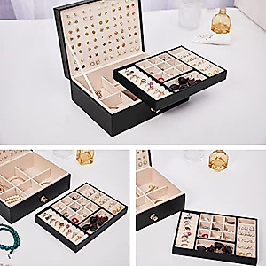 Zumier Jewelry Box for Women,Jewelry Organizer with PU Leather for Ring,Necklace, Earring Organizer Box for Birthday Christmas Valentine Gifts-Black