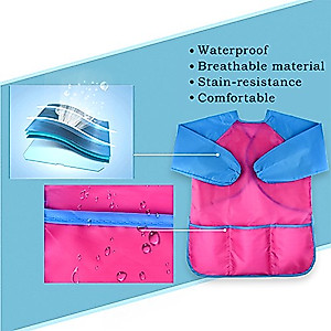 KUUQA Waterproof Art Smock, Kids Art Aprons Children's Art Smock Long Sleeve with 3 Roomy Pockets (Paints and Brushes not included)