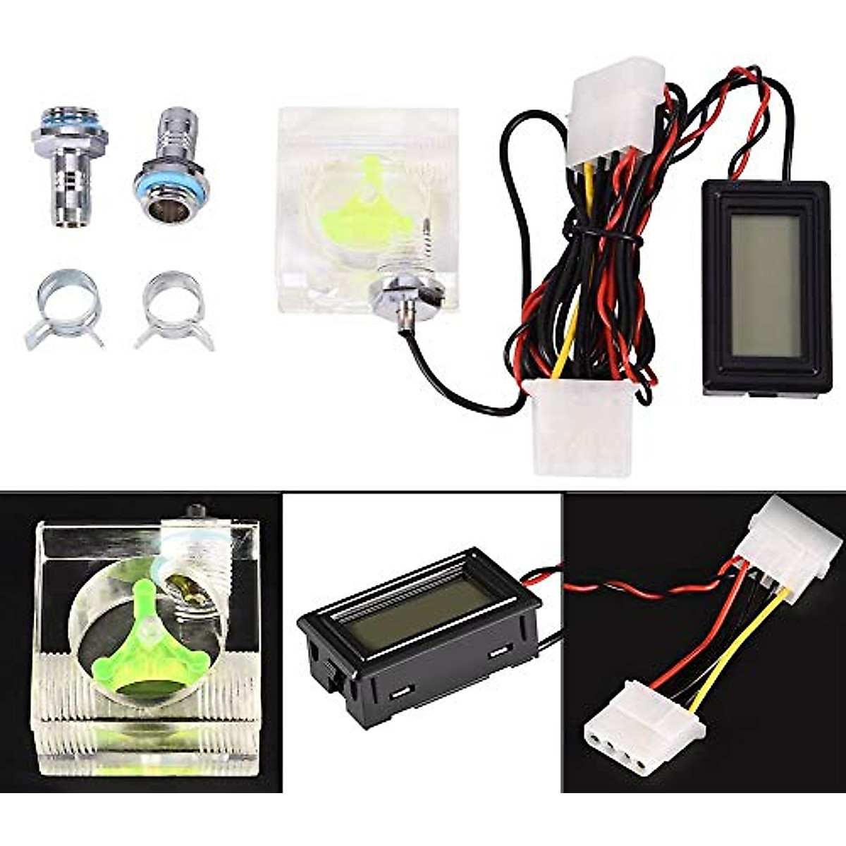 Computer Water Cooling Thermometer, Water Flow Meter, Computer Temperature Detector Kit, PC Computer 3 Way Flow Meter Digital Thermometer Suitable for Water Cooling System Kit