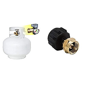Flame King YSN11SQT 11 Pound Propane Tank Cylinder Squatty with Type 1 OPD Valve, White and GasOne 50180 Refill Adapter for 1lb Propane Tanks & Fits 20lb Tanks, Black