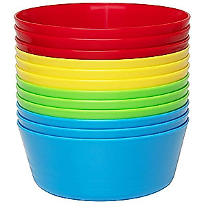 Kryllic Kids Bowls Plastic Bowls Set of 12 Plastic Cereal Bowls 10oz in 4 Colors Toddler Kid Bowl Microwave Safe Bowls Dishwasher Safe Small Bowls Colored Snack Bowls For Kids