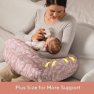 Momcozy Nursing Pillow Pink and Replacement Pillowcase, Original Plus Size Breastfeeding Pillows for More Support for Mom and Baby, with Adjustable Waist Strap