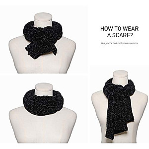 SOJOS Lightweight Ultra Soft Chenille Ribbed Thick Scarf Knit Shawl for Women for Fall Winter Shawl Wrap SC326 with Black