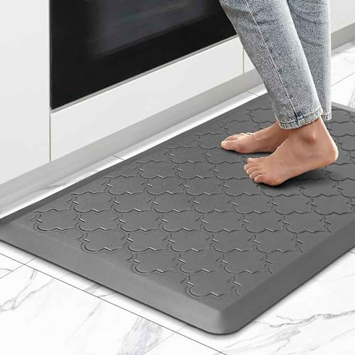 MAYHMYO Kitchen Mat Anti Fatigue Floor Mat 1/2 Inch Cushioned Mat Grey Kitchen Rug Non Slip Waterproof Memory Foam Ergonomic Comfort Rug Standing Desk Mat for Office Sink Laundry,17"X 29"