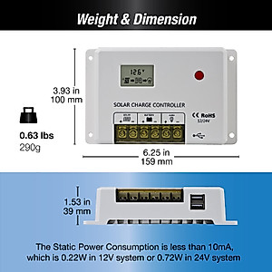 ExpertPower 30A 12/24V Intelligent PWM Solar Charge Controller with Adjustable Parameter LCD Display, Dual USB Ports, for AGM, Gel, LiFePO4