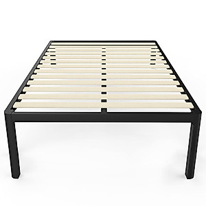 MAF Metal 18 Inch Queen Platform Bed Frame with Anti-Collision Round Legs, Black 3500 Lbs Heavy Duty Bed Frame with Wood Slats, No Box Spring Needed, Easy Assembly