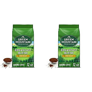 Green Mountain Coffee Roasters Breakfast Blend, Light Roast Ground Coffee, 12oz. Bag (Pack of 2)