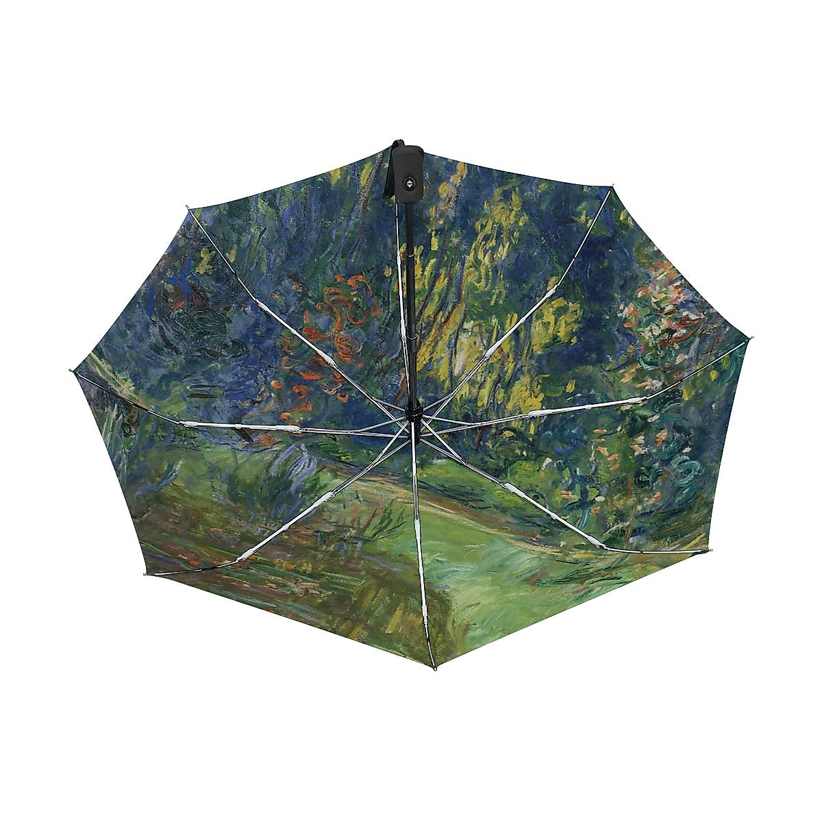 AHOMY Auto Open Close Umbrella, Monet's Water-Lily Pond Giverny Folding Travel Umbrellas for Rain and Sun