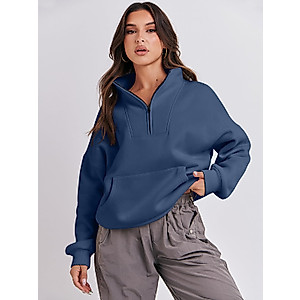 ANRABESS Womens Half Zip Sweatshirts Oversized Crop Pullover 2024 Winter Y2K Fleece Hoodie Sweater Teen Girls Fall Clothes Navy Blue Medium