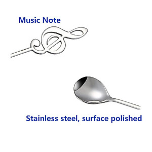 Somswcpass 5 Pcs Creative Music Note Coffee Spoon Stainless Steel Spoons, Staff Musical Notation Shaped Teaspoon, Small Dessert Spoon for Coffee Stirring Drink Mixing Milkshake Jam (Silver)