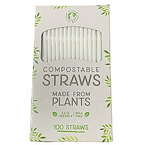 Renewable Plant Based Straws - Compostable 100ct White Environmentally Friendly Straws