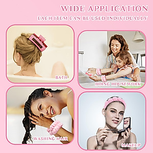 Wecoe Spa Headband Set - Skincare Headband, Hair Clips, Pink Puffy Makeup Headband, Scrunchies, and Wrist Towels For Women and Girls