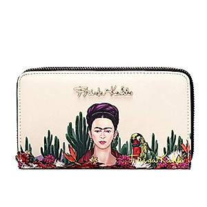 Frida Kahlo Cactus Collection Around Zip Wallet with Wristlet (Black)