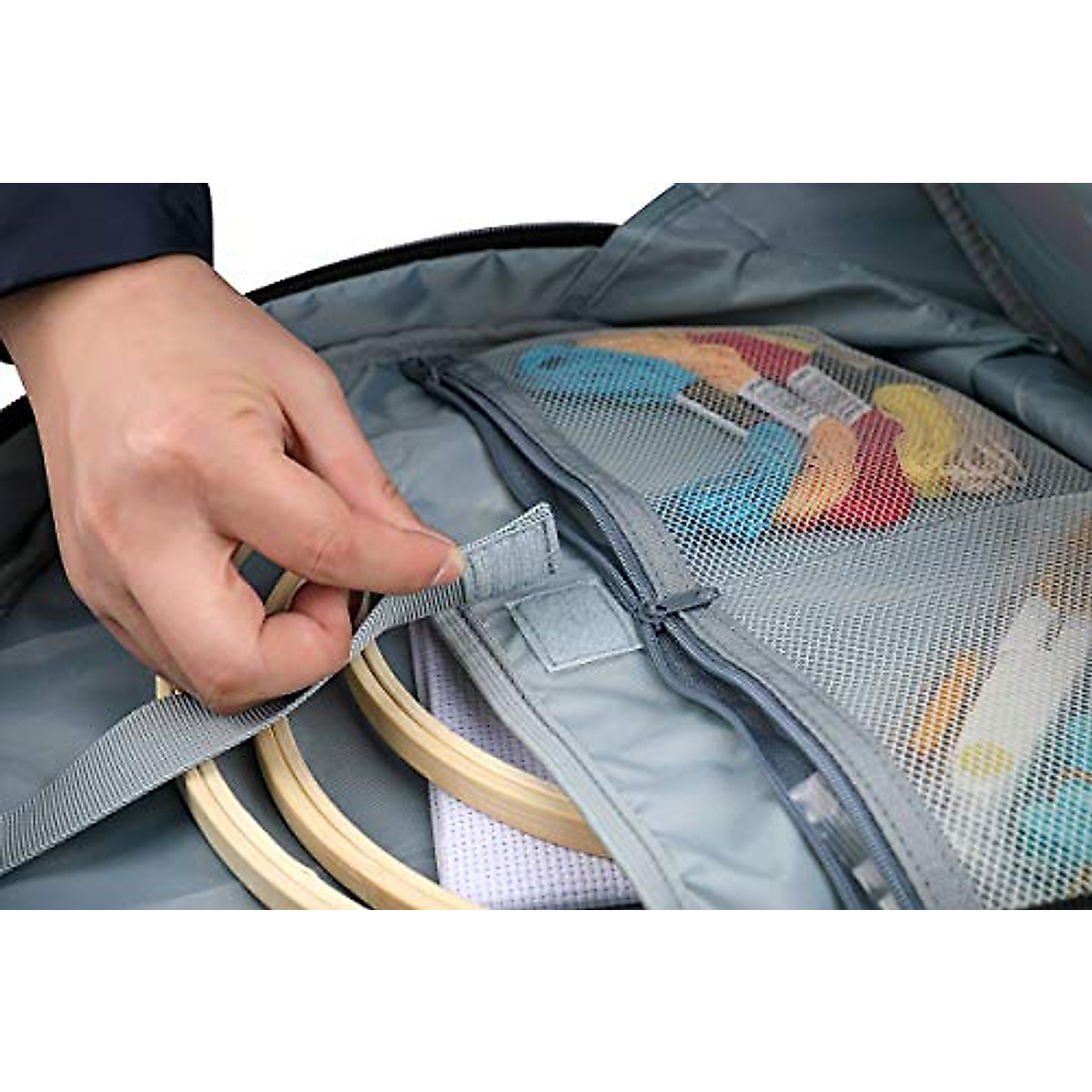 MIOKY Embroidery Bag for Cross Stitch Project, Embroidery Supplies Organizer Storage Portable Carrying Case Travel Tote for Embroidery Hoops,Floss,Cross Stitch Tools,Grey [Bag Only]