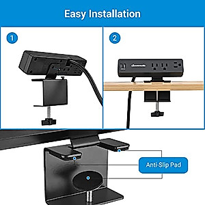 DEWENWILS Desk Clamp Power Strip, Desktop Power Station with 3 AC Outlets(15A/1800W), 2 USB Ports, Desk Mount Power Outlet for Home, Office, 6Ft 14/3C SJT Extension Cord