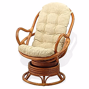 Java Lounge Swivel Rocking Chair with Cream Cushion Natural Rattan Wicker Handmade, Colonial