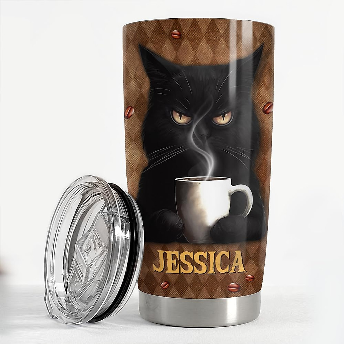 SANDJEST Personalized Black Cat Tumbler Funny Coffee 20oz 30oz Tumblers with Lid Gift for Women Girl Daughter Sister Mom Cat Lovers Christmas Birthday