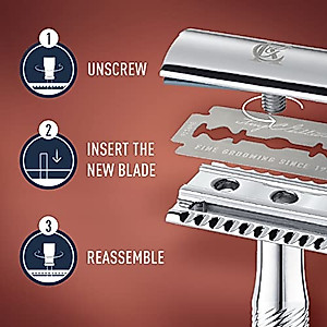 King C. Gillette Safety Razor with Chrome Plated Handle and 5 Platinum Coated Double Edge Safety Razor Blade Refills