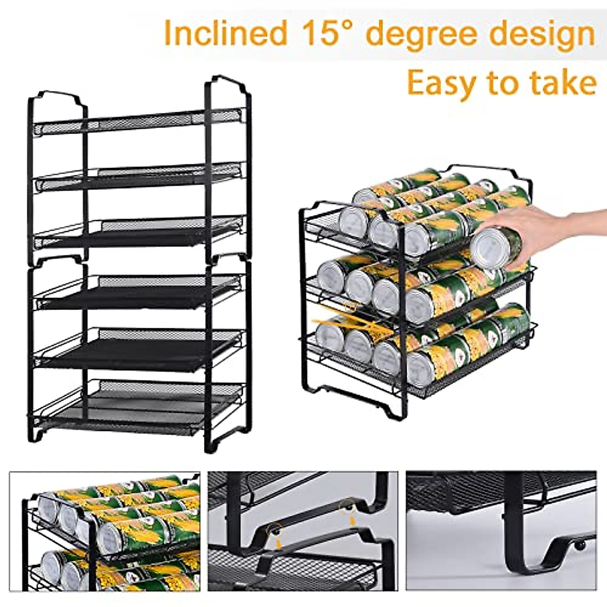 BTideas Can Organizer for Pantry, 3 Tier Stackable Can Rack Organizer, Canned Goods Organizer for Pantry, Holds Upto 36 Cans for Kitchen Cabinet or Pantry