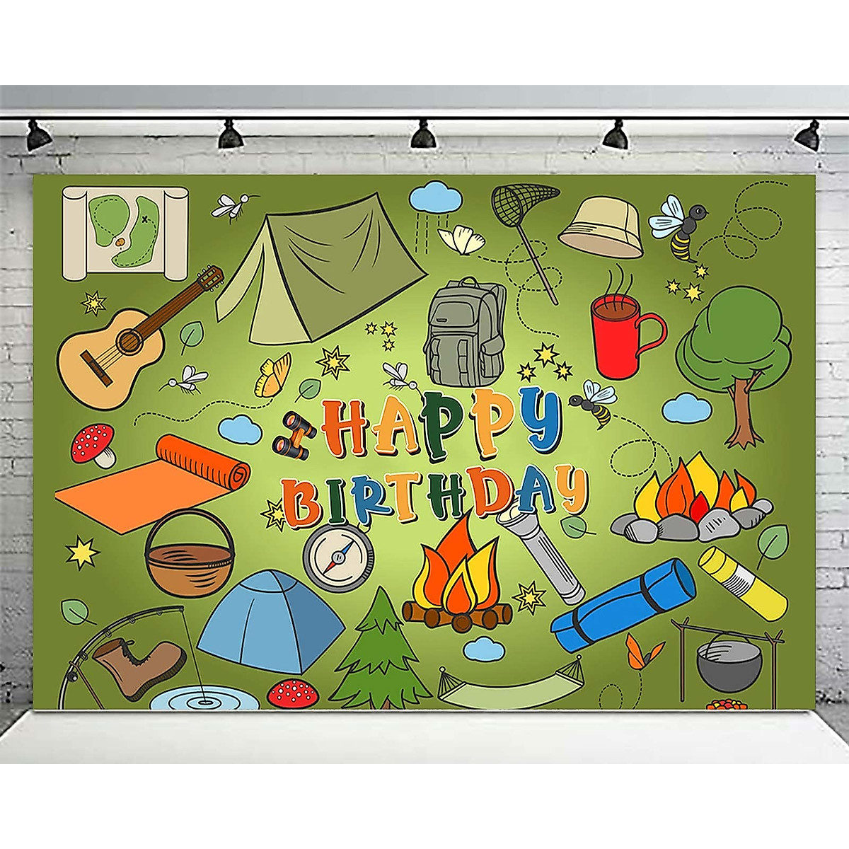 Happy Birthday Happy Camper Banner Backdrop Camping Forest Scene Tent Theme Decor for One Happy Camper Birthday Party Decorations Men Women Summer Camp 1st Birthday Party Background Photo Booth Props