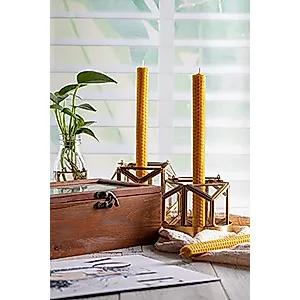 Pure Taiwan Beeswax Handmade Taper Candles (Fair Trade City, Taipei) - 10 Inch - Natural Subtle Honey Smell - Taiwanese Tapers (Yellow)