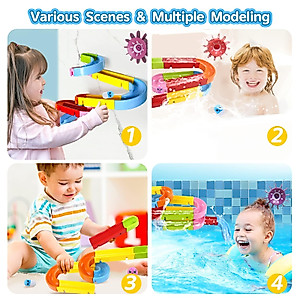 Bath Toys for Kids Ages 3-4-8 Toddler Bathtub Toys Slippery Slide Track DIY Mold Free Shower Toddler Toys with Suction Cups Birthday Gift for Boys Girls Bath Time Ages 3 4 5 6 7 8(38PCS)