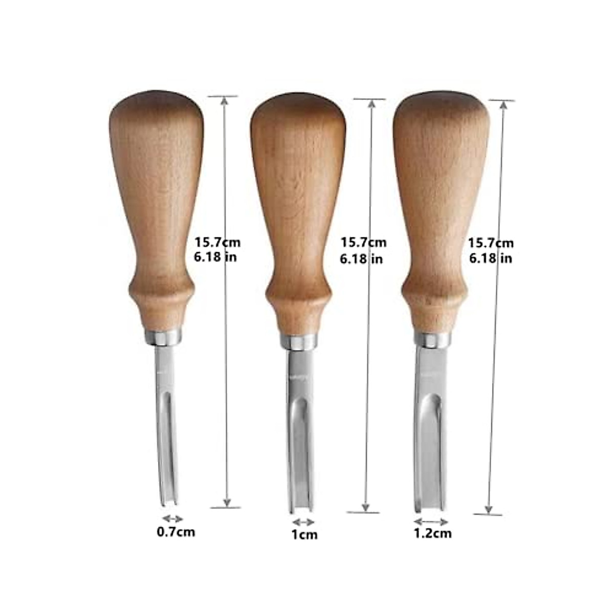 XILEWHZF Leather Edge Skiving Beveler Tool Set, Wide Mouth Leathercraft Edge Skiving Beveler Leather Edge Trimmer with Wooden Handle Three Sizes(4mm,6mm and 8mm)