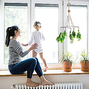 Generic Handcrafted Herb Drying Rack Flower Drying, Boho Star Kitchen Decor Dryer, Plant Hanger Indoor, Macrame Mobile Hanging Gift for Gardener and Lover, 6 Hooks, FLOWERHERB01, Ivory