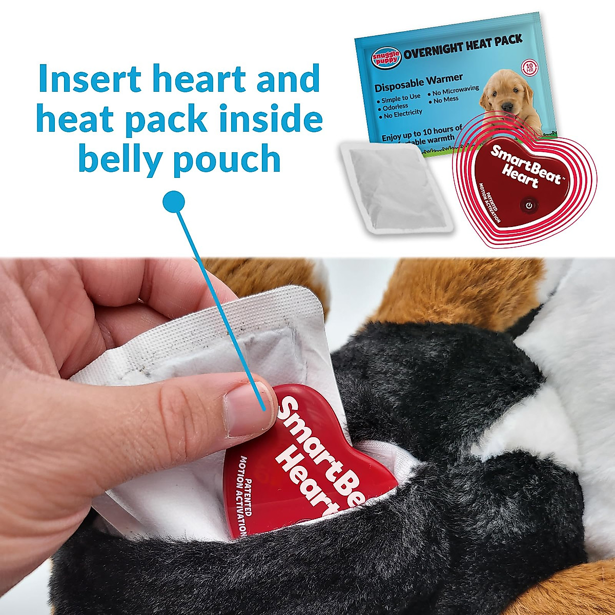 Snuggle Puppy PLUS with 3 Heat Packs & ALL NEW Smartbeat Motion Activated RealFeel Heartbeat, Pet Anxiety Relief and Calming Aid - Comfort Toy for Behavioral Training (Bernese)