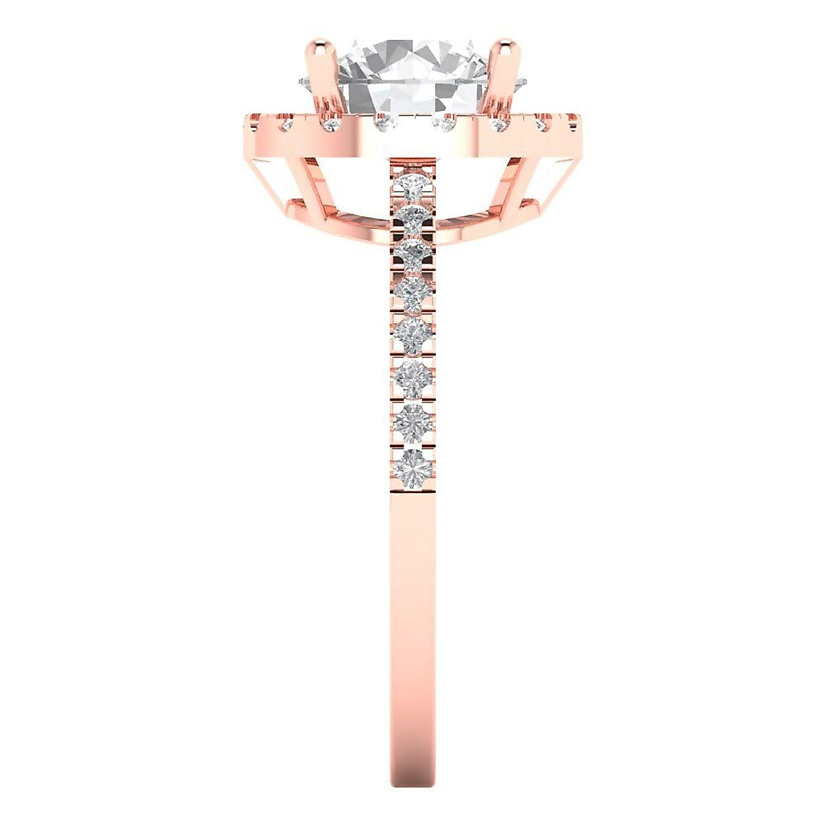 1.86 Ct Round Cut Clear Simulated Diamond 14K Rose Gold Halo Solitaire with Accents Engagement Promise Bridal Ring Size 10.75