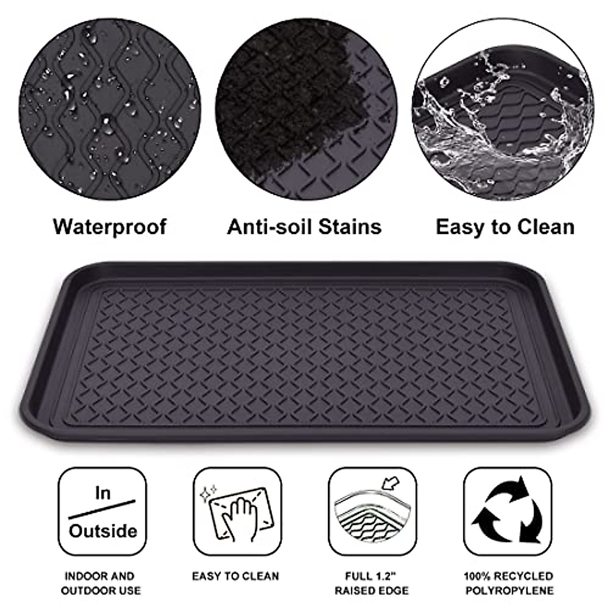 Flyowl Boot Tray for Entryway Indoor, 2 Pack 24 x 16 inch Heavy Duty Shoe Mat for All Weather, Use to Store Shoes&Boot, Pets' Feeder, Plants, Tools.