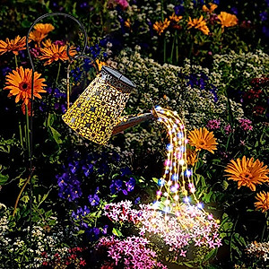 Atildp Upgraded Solar Watering Can, Multicolor 60pcs String Lights for Outdoor Garden, Led Highlight Colourful Light Garden Lamps