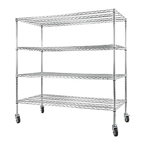 4-Tier Adjustable Wire Shelving with Wheels, 24"Dx60"Wx58"H Storage Shelves Heavy Duty Metal Shelves for Kitchen Organization, Garage Storage, Laundry Room, 440 lbs Each Tier Load Capacity