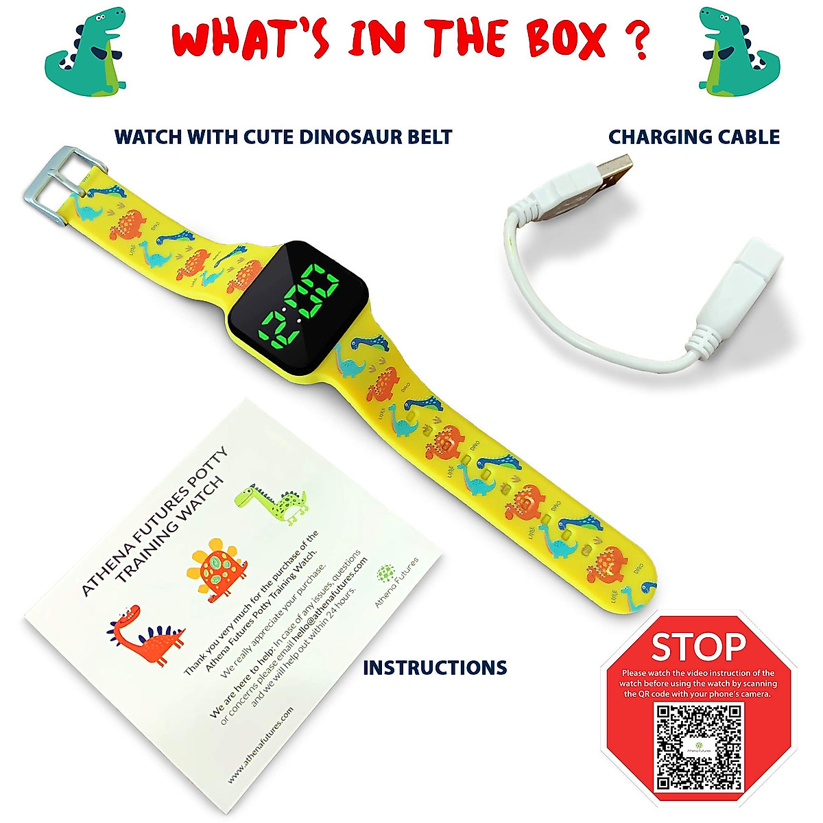 ATHENA FUTURES Potty Training Count Down Timer Watch - Dinosaur Yellow and Potty Training Chart for Toddlers Magnetic Reuseable - Dinosaur Design