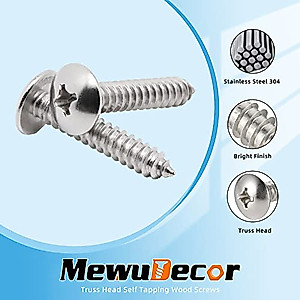 #14 x 1" Truss Head Self Tapping Wood Screws Sheet Metal Screws, 304 Stainless Steel 18-8, 25 PCS