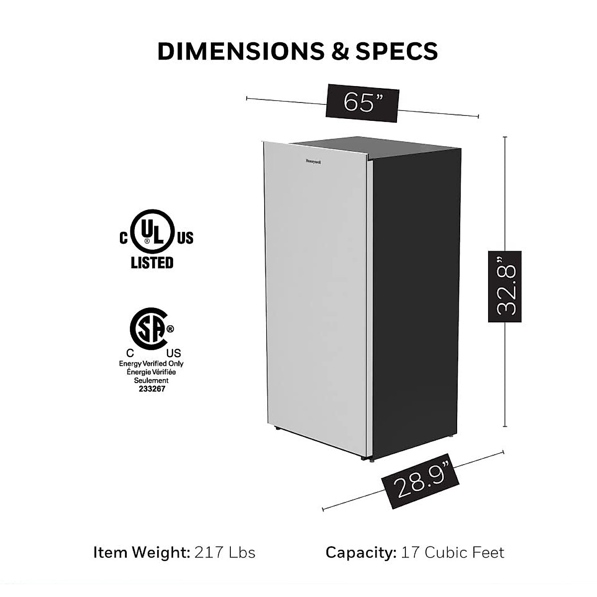 Honeywell 17 cubic feet uright freezer, electronic temperature control, automatic defrost, stainless steel