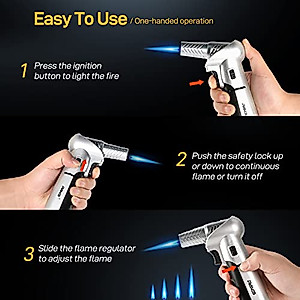 ravs Butane Torch, Refillable Kitchen Torch Lighter Blow Torch with Safety Lock Rotating Angles Adjustable Flame, Culinary Torch for Creme Brulee, Desserts and Baking (Butane Gas Not Included)