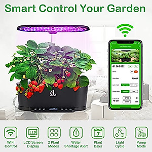 WiFi Smart Garden with 15 Pods,Hydroponic Growing System with Alert and App,Indoor Herb Garden with 30.31 Inches Adjustable Height,Automatic Cycle Timer,Hydroponic Herb Garden Kit for Family Kitchen