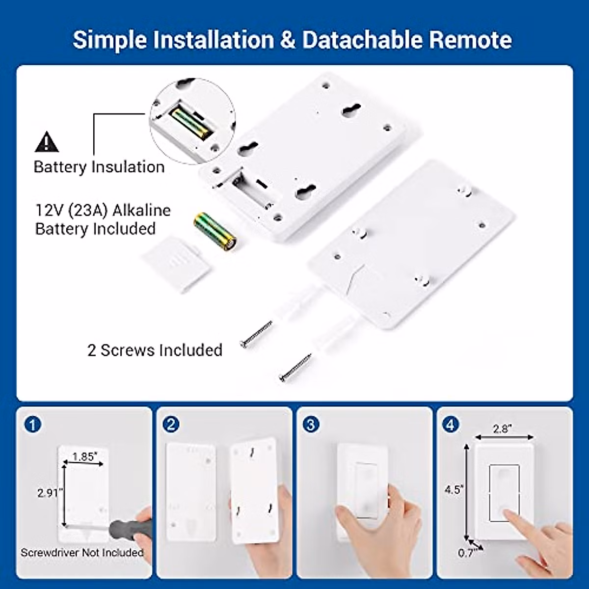 DEWENWILS 3 Way Wireless Light Switch and Receiver Kit, Remote Control Wall Switch for Ceiling Lights, Fans, Lamps, No in-Wall Wiring, No WiFi Needed, Wireless Panel Switch,100Ft RF Range
