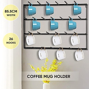 Ejoyous Coffee Mug Rack Wall Mounted, 30 Hooks Metal Mug Holder Coffee Cup Hanger Storage Rack Display Organizer for Coffee Mugs, Tea Cups, Mason Jars(4 Tier)
