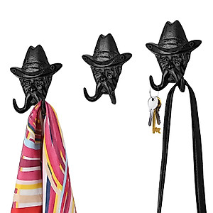 Womeet Rustic Cowboy Coat Key Hanger, Decorative Wall Mounted Coat Hooks, Cast Iron Hooks Coat Towel Bag Hat Hanger Multiuse Entryway Black Set of 2
