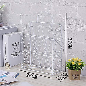 Tauzveok Wrought Iron Simple Bookshelf Wall Living Room Rack Wall Hanging Hanging Room Creative Newspaper Stand Storage Shelf,White